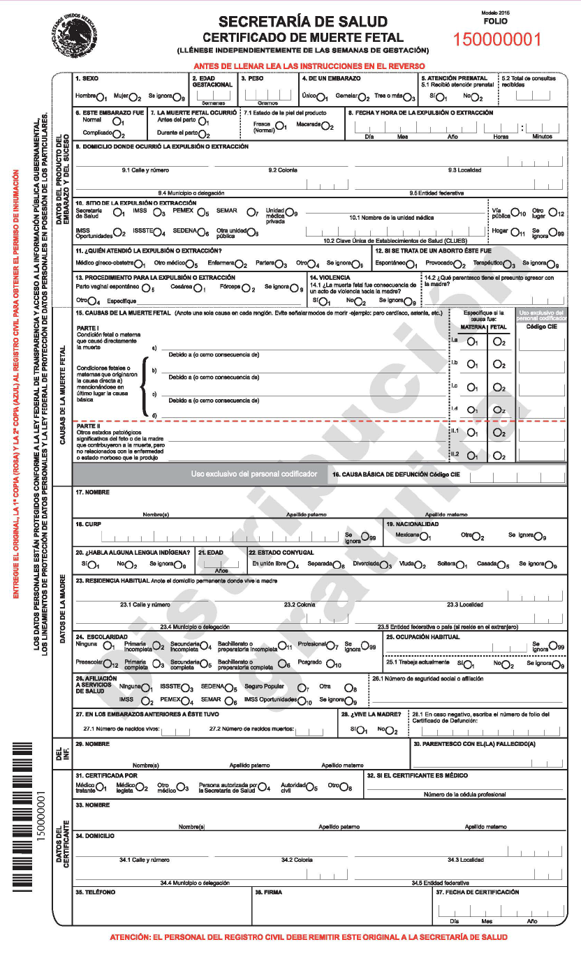 Certificado De Defunción Y Muerte Fetal